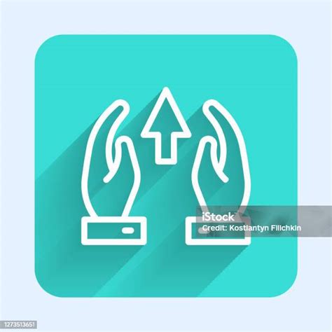 화이트 라인 성장 차트와 긴 그림자로 고립 된 사람들 군중 아이콘의 진행 화살표 금융 성공의 사업가 녹색 정사각형 버튼입니다 벡터 0명에 대한 스톡 벡터 아트 및 기타