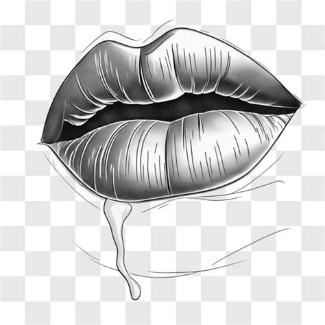 Download Black And White Drawing Of Womans Lips With Dripping Lipstick