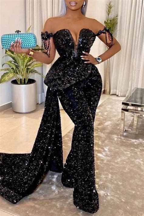 Wholesale Black Sexy Formal Patchwork Sequins Backless Off The Shoulder