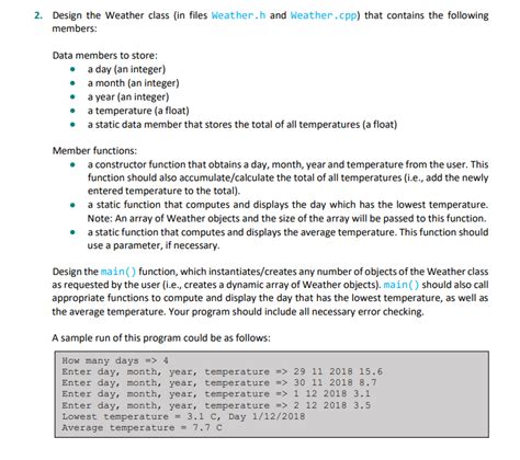 Solved Design The Weather Class In Files Weather H And Chegg Com