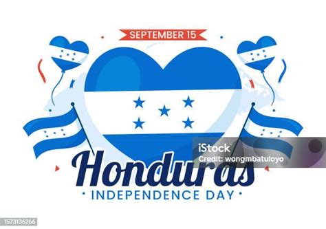 9월 15일 행복한 온두라스 독립기념일 벡터 일러스트레이션은 국경일의 손으로 그린 템플릿에 깃발 배경을 흔들고 있다 Liberation에 대한 스톡 벡터 아트 및 기타