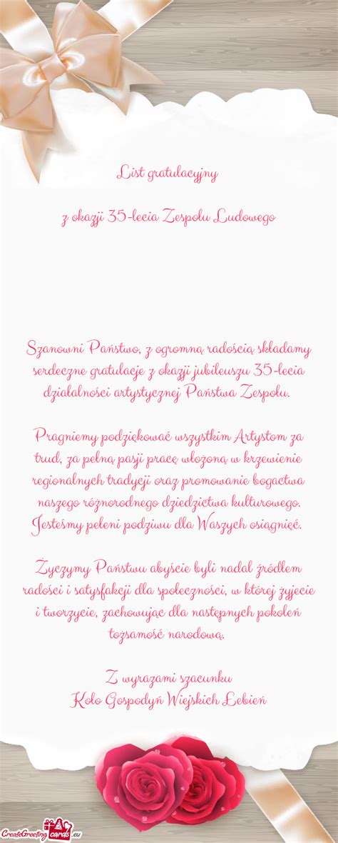 Szanowni Państwo z ogromną radością składamy serdeczne gratulacje z
