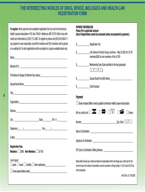 Fillable Online Healthlawyers Printable Registration Form American