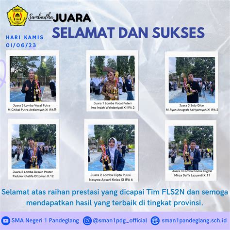 Selamat Atas Raihan Prestasi Tim FLS2N SMAN 1 PANDEGLANG SMA NEGERI 1