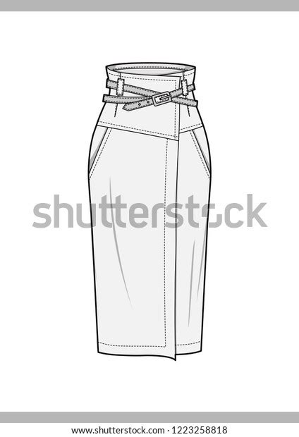 Skirt Fashion Technical Drawings Flat Sketches 스톡 벡터로열티 프리 1223258818