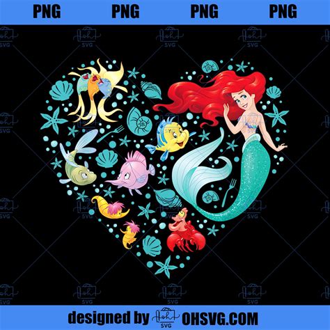 Disney Princess Ariel Flounder And Sebastian Collage Heart Png Disney