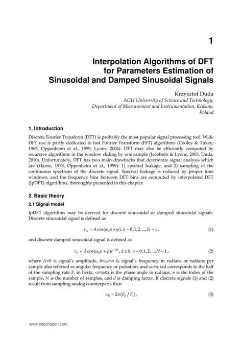 Pdf Interpolation Algorithms Of Dft For Parameters Techopen