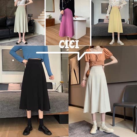 Cici No 311 กระโปรงยาว ทรงเอ สไตล์เกาหลี พริ้วสวยใส่สบาย เอวสม๊อคงานดี