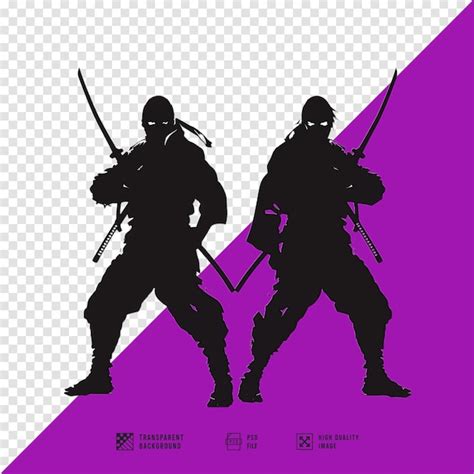 Silhueta De Dois Ninjas Com Espadas Nas Costas Estilo De Arte Vetorial Psd Premium Gerado Com Ia