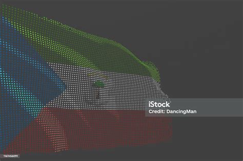 아름다운 독립 기념일 플래그 3d 일러스트 회색 배경에 빛나는 점 파도로 만든 적도 기니 고립 플래그의 하이테크 그림 0명에