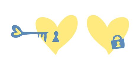 장식 요소 열쇠 구멍이있는 하트 열쇠와 자물쇠가 있습니다 우크라이나의 마음 사랑 지원 애국심과 로맨스 개체 그룹에 대한 스톡 벡터 아트 및 기타 이미지 Istock