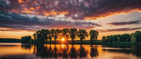 Sunset Over The River Daugava Premium Ai Generated Image