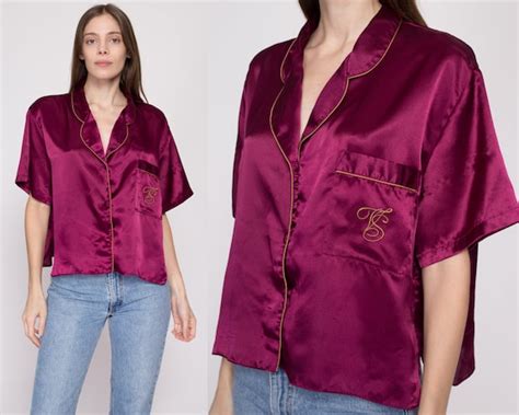 Large 90s Victorias Secret Plum Satin Loungewear Top Gem