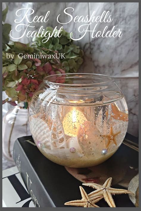 Glass Tealight Holder With Real Seashell Summer Ocean Candle Holder