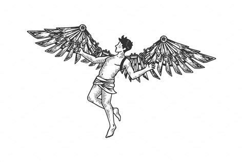 Icarus Greek Mythology Engraving Vector Graphics ~ Creative Market
