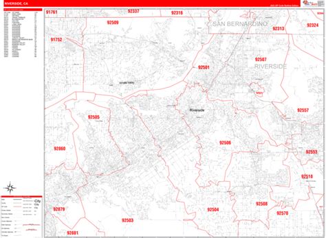 Riverside County Ca Zip Code Wall Map Red Line Style By Marketmaps