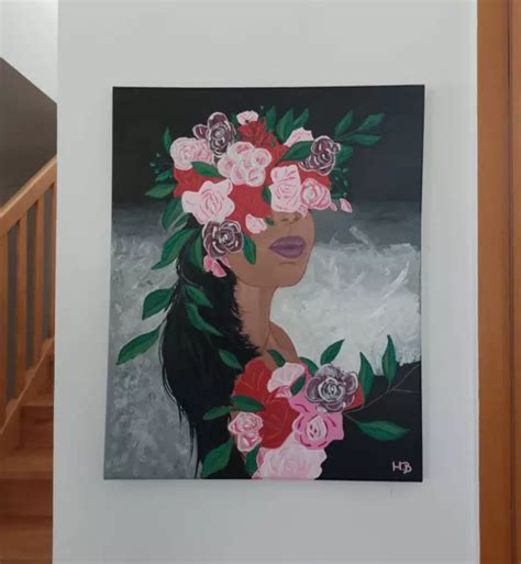 TABLEAU DECORATIF PEINTURE Acrylique Sur Toile Et Chassis Motif Femme