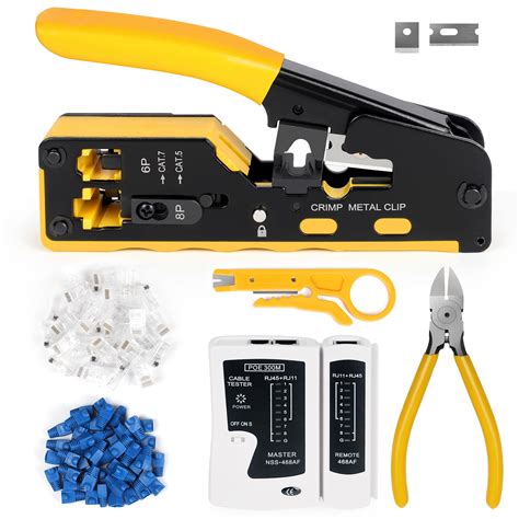 Wakhow Rj45 Crimp Tool Kit Ethernet Pass Through Crimper Network Cat5 Cat6 Cat7 Crimping Tool