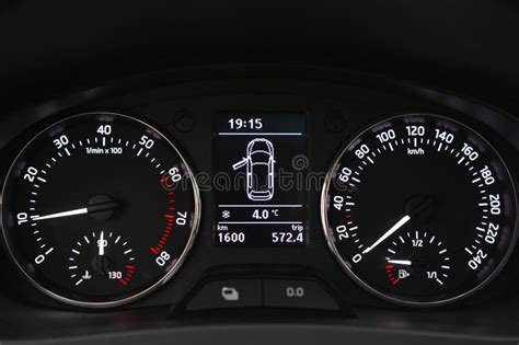 Car Dashboard Displaying Speed Rpm Fuel Level And Time Stock Image Image Of Automobile