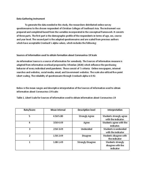 Data Gathering Instrument Pdf Likert Scale Survey Methodology