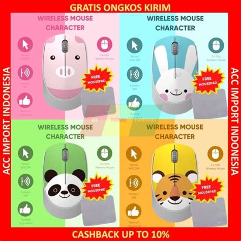 Promo Mouse Wireless Karakter Kartun Lucu Mouse Gaming Bluetooth Edisi