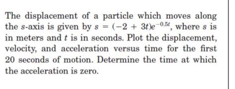 Solved The Displacement Of A Particle Which Moves Along The Chegg