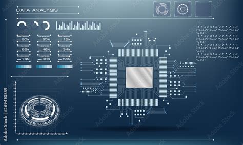Microchip Processor With Lights On The Blue Background AI Circuit Board Technology Background