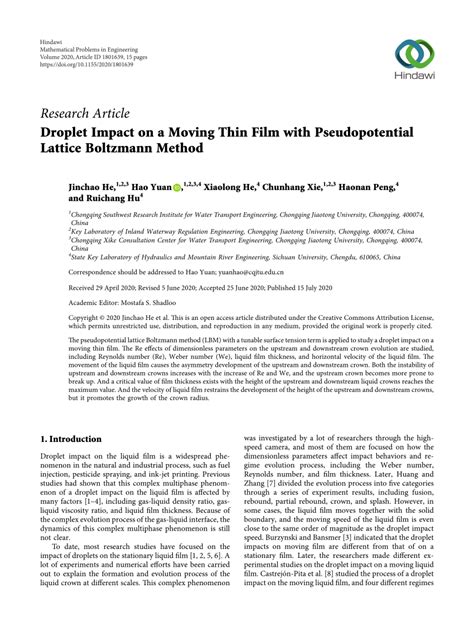 Pdf Droplet Impact On A Moving Thin Film With Pseudopotential Lattice