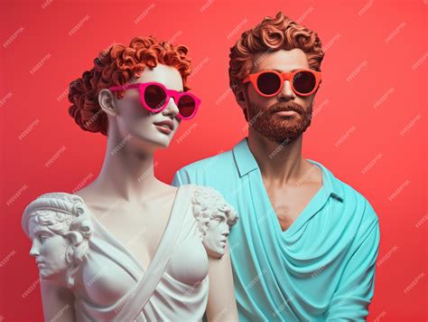Premium Photo Two Ancient Geek Bust Statue Of Man And Woman Wear