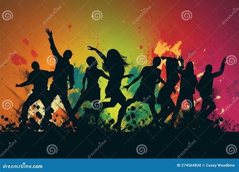 Logotipo De Baile Multitud De Personas Bailando Silueta Con Colores