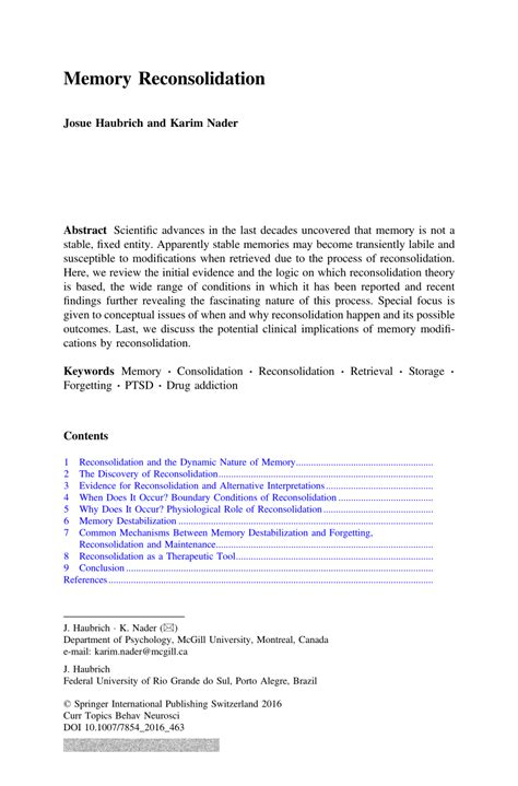 Pdf Memory Reconsolidation
