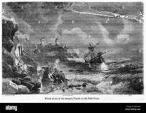 Wreck Of One Of The Armada Vessels On The Irish Coast Illustration