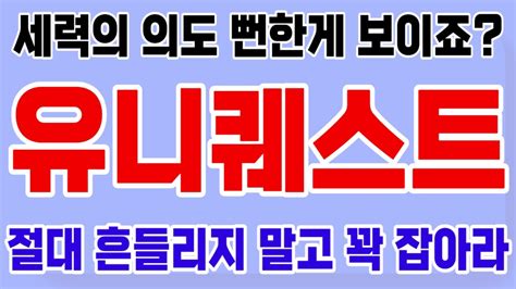주식 유니퀘스트 세력의 의도 뻔한게 보이죠 절대 흔들리지 말고 꽉 잡아라 Youtube