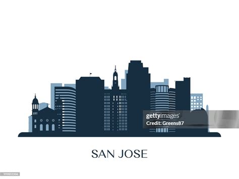 San Jose Skyline Monochrome Silhouette Vector Illustration High Res