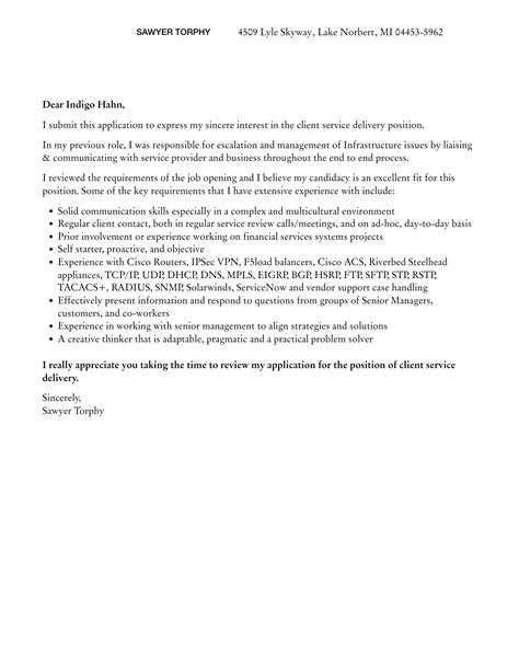 Client Service Delivery Cover Letter Velvet Jobs