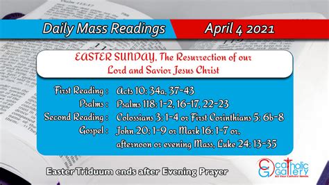 Daily Mass Readings For Sunday 4 April 2021 Catholic Gallery