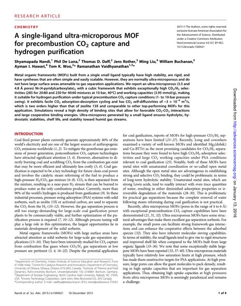Pdf A Single Ligand Ultra Microporous Mof For Precombustion Co2 Capture And Hydrogen Purification