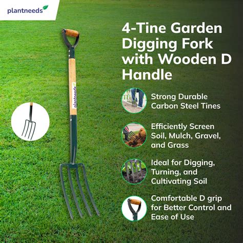 4 Tine Garden Digging Fork With Wooden D Handle Spading Fork