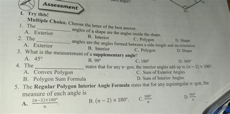Solved Cach Angle Assessment I Try This Multiple Choice Choose The Letter Of The Best Answe