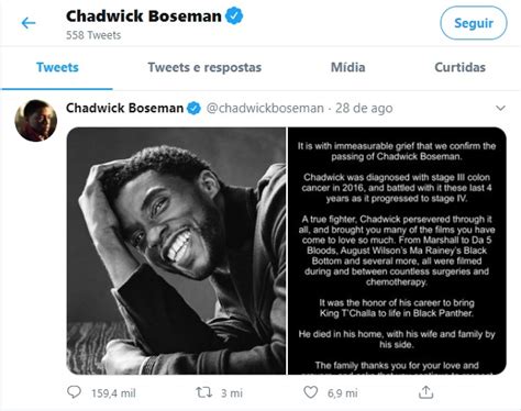 Anúncio da morte de Chadwick Boseman é o tuíte mais curtido da história