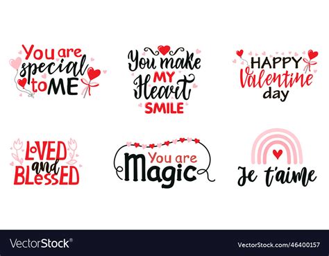 Romantic Lettering Set Black White And Red Hand Vector Image