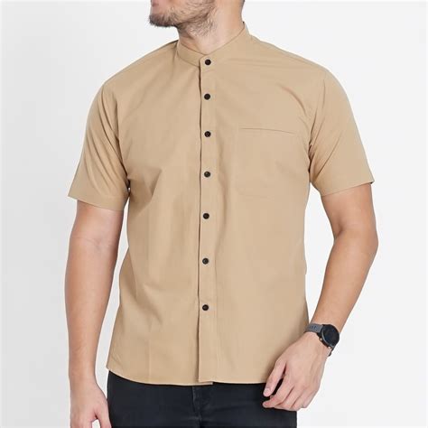 Kemeja Kerah Shanghai Kemeja Koko Polos Pria Lengan Pendek BK