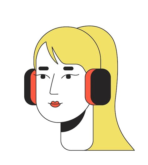 Cauda de cavalo jovem mulher adulta fones de ouvido 2d linear cabeça de