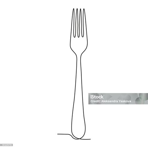 포크의 연속 선화 1개 편집 가능한 획 낙서 벡터 일러스트 레이 션 외형선에 대한 스톡 벡터 아트 및 기타 이미지 외형선