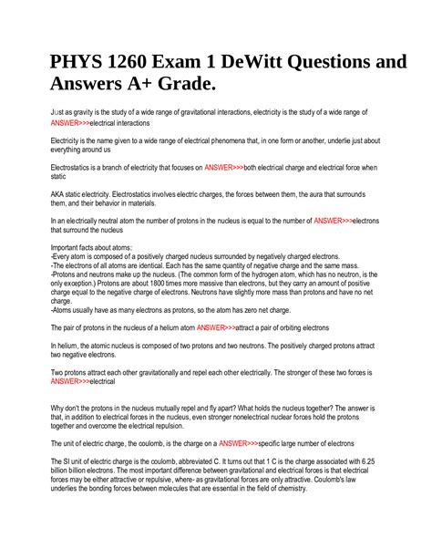 PHYS 1260 EXAM 3 VERSION 1 QUESTIONS AND ANSWERS PHYS 1260 EXAM 1
