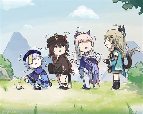 Hu Tao Sangonomiya Kokomi Qiqi And Kirara Genshin Impact Drawn By Xinzoruo Danbooru