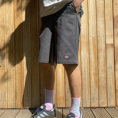 Dickies Dark Grey Shorts With Two Small Logos One Depop