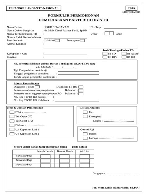 Tb 05 Formulir Permohonan Pemeriksaan Bakteriologis Tb Pdf