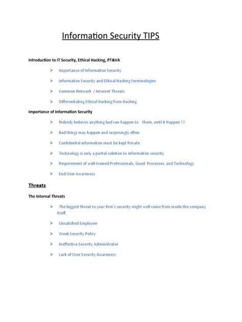 Information Security Tips Pdf Security Hacker Computer Network