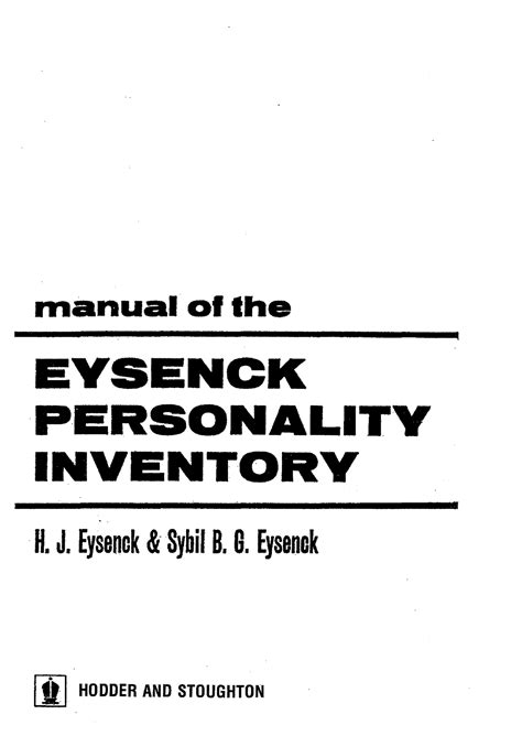 1964 Eysenck Manual Inanual Of The Eysenck ·personality Inventory
